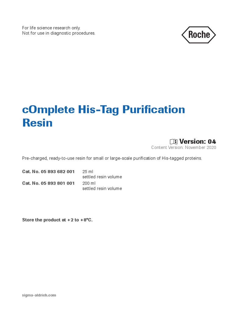 Complete His-Tag Purification Resin: Y Version: 04 | PDF | Protein ...