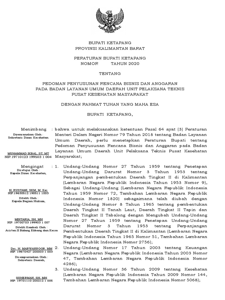 1 Draft Perbup RBA BLUD Puskesmas Menote Apr 2021 | PDF