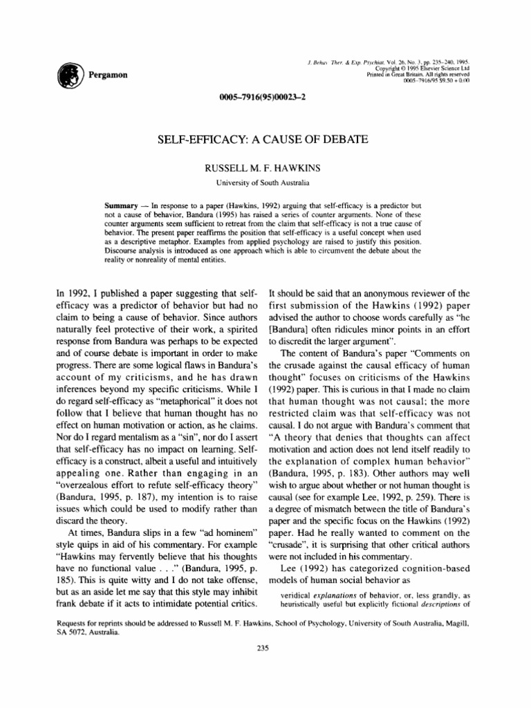 Hawkins 1995 | PDF | Self Efficacy | Psychology