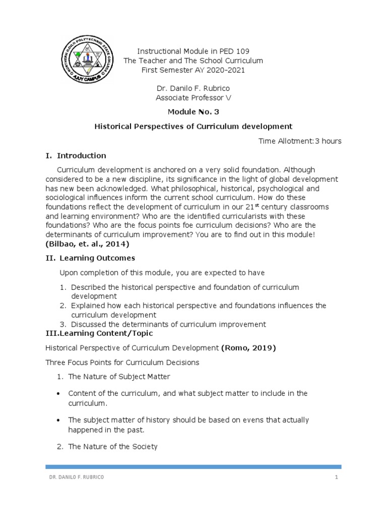 Instructional Module in PED 109 3 | PDF | Curriculum | Cognitive Psychology