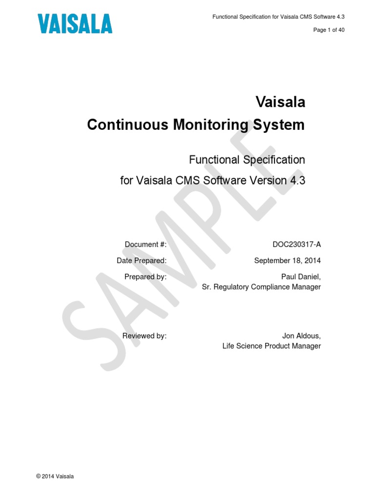 Vaisala Continuous Monitoring System: Functional Specification For ...