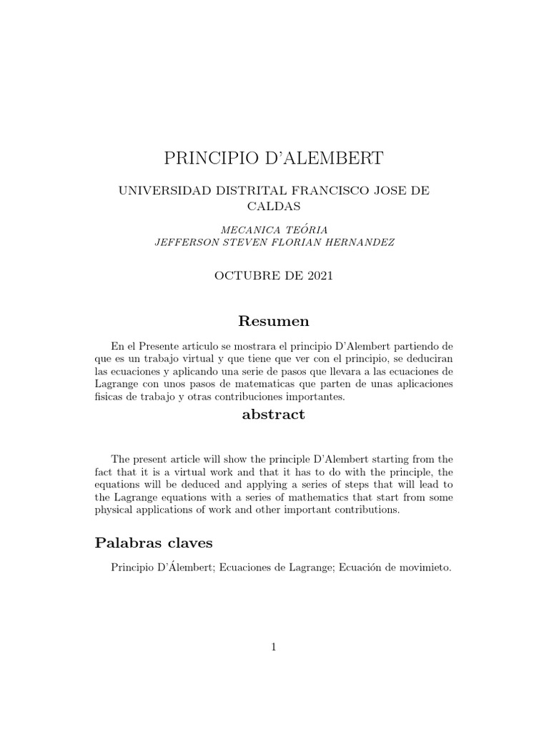Principio D Alembert | PDF | Fuerza | Física teórica