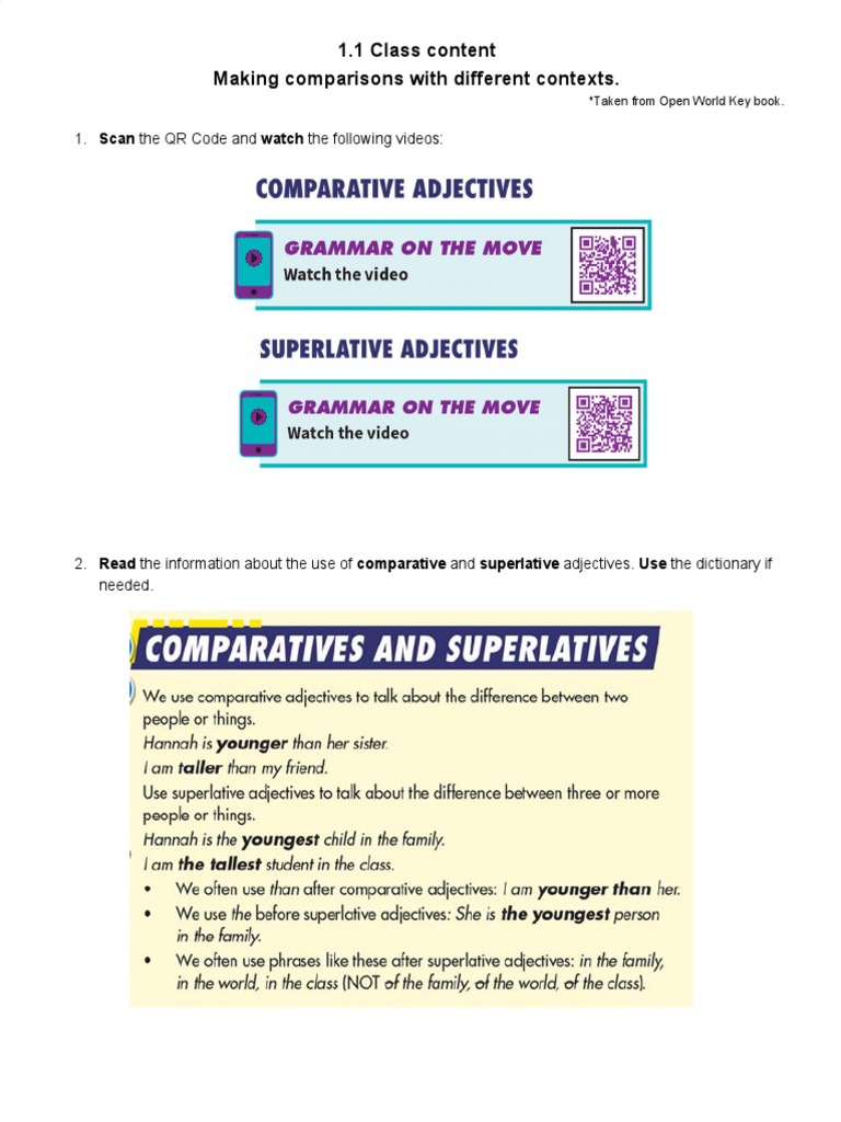1.1. Class Content Comparative & Superlative Adjectives | PDF ...