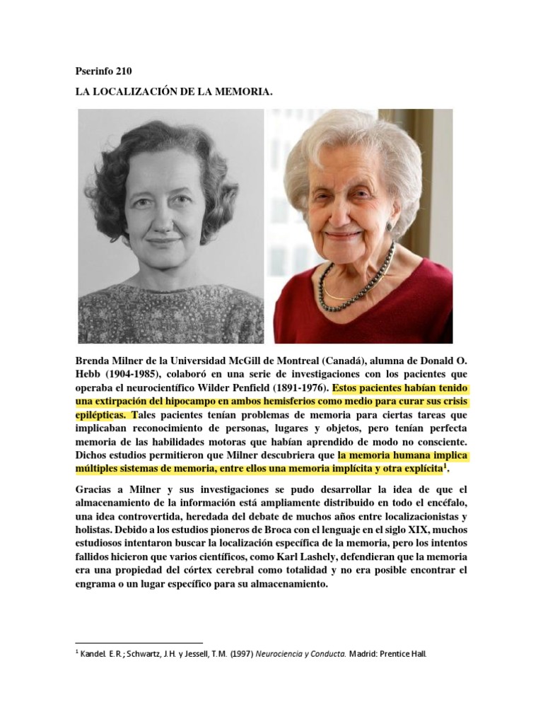 Milner, HM y La Memoria | PDF | Memoria | Neurociencia Cognitiva