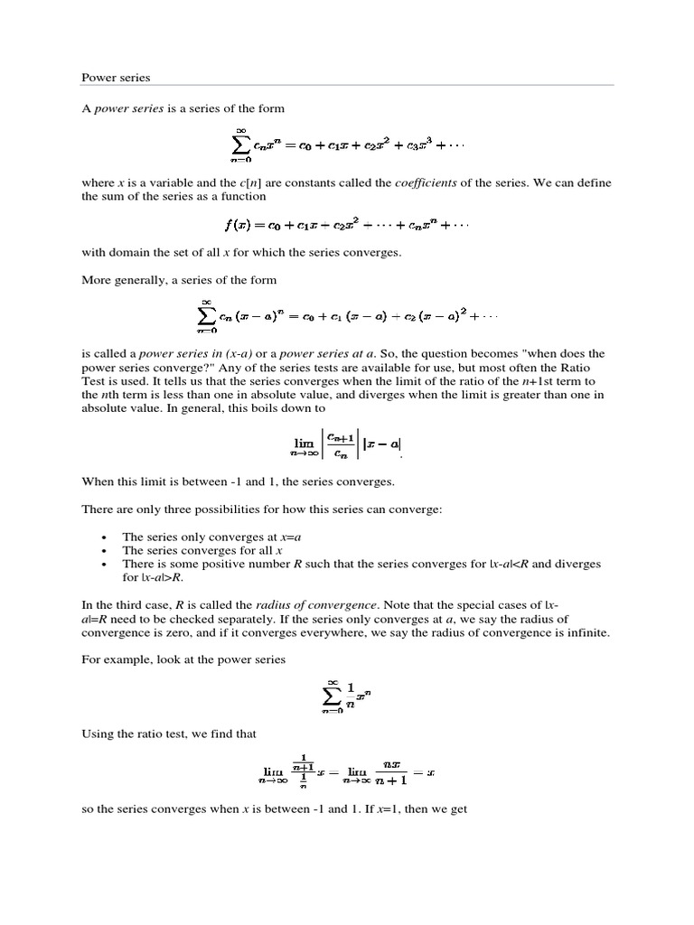 Understanding Power Series Convergence | PDF | Power Series | Series ...