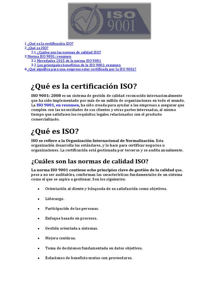 Iso 9001 | PDF | Calidad (comercial) | Organización internacional para ...