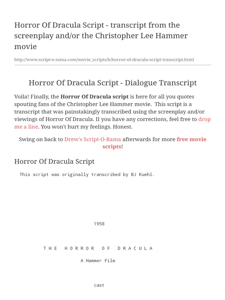 Horror of Dracula Script - Transcript From The SCR+ | PDF | Mina Harker ...