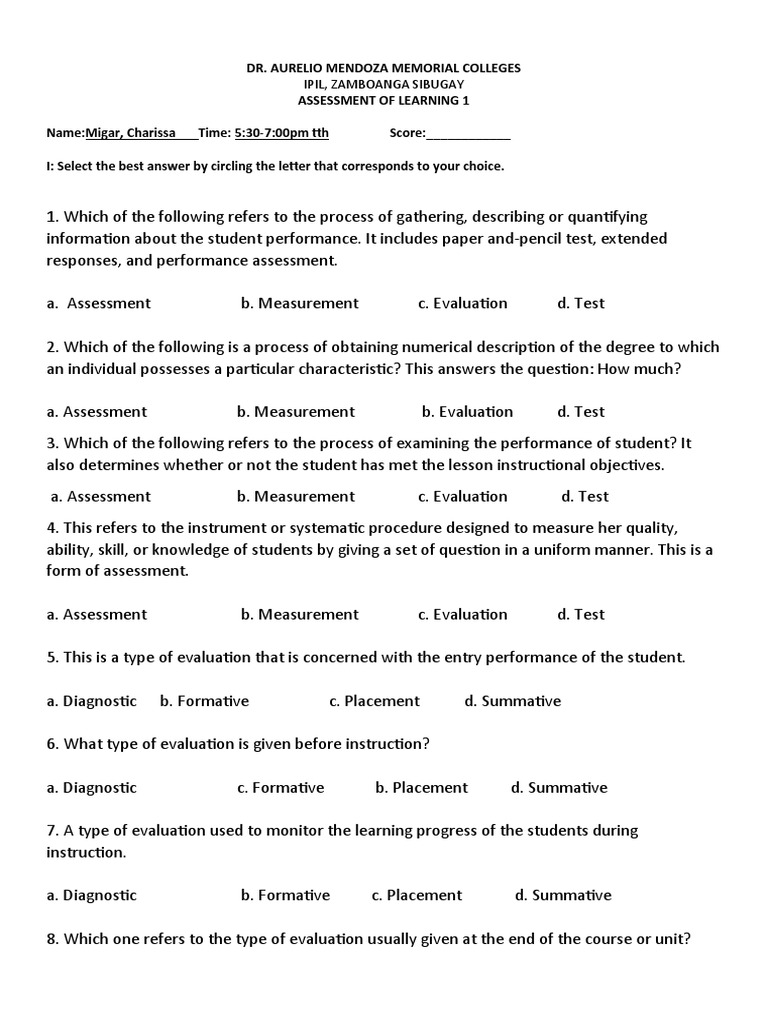 Migar, Charissa PRELIM-ED-7 | PDF | Educational Assessment | Evaluation