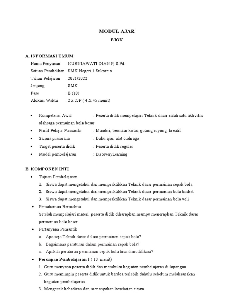 Modul Ajar PJOK | PDF