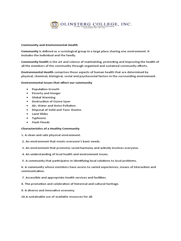 Community Health Overview and Issues | PDF | Health Care | Natural ...