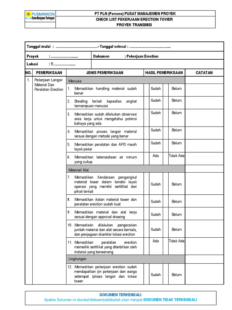 Checklist Erection Tower | PDF