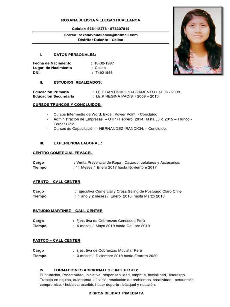 CV ROXANA VILLEGAS - Roxana Villegas | PDF | Crecimiento personal y profesional