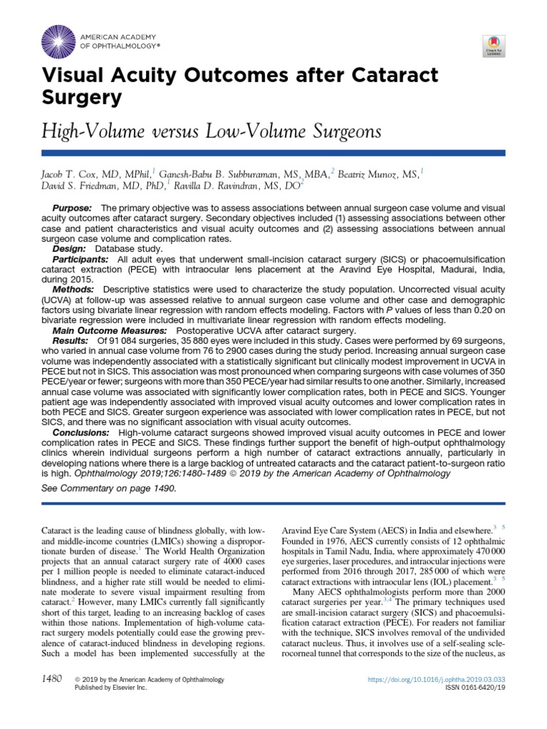 Visual Acuity Post-Cataract Surgery: Volume Impact | PDF | Regression ...