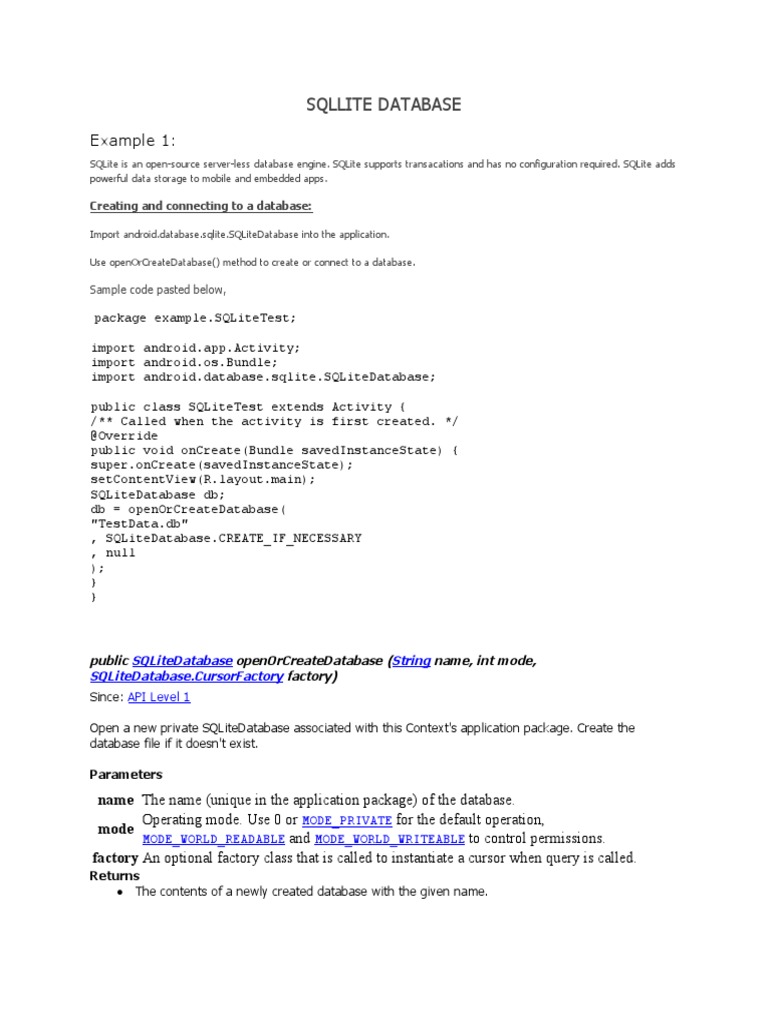 Sqllite Database: Example 1 | PDF | Databases | Software Engineering