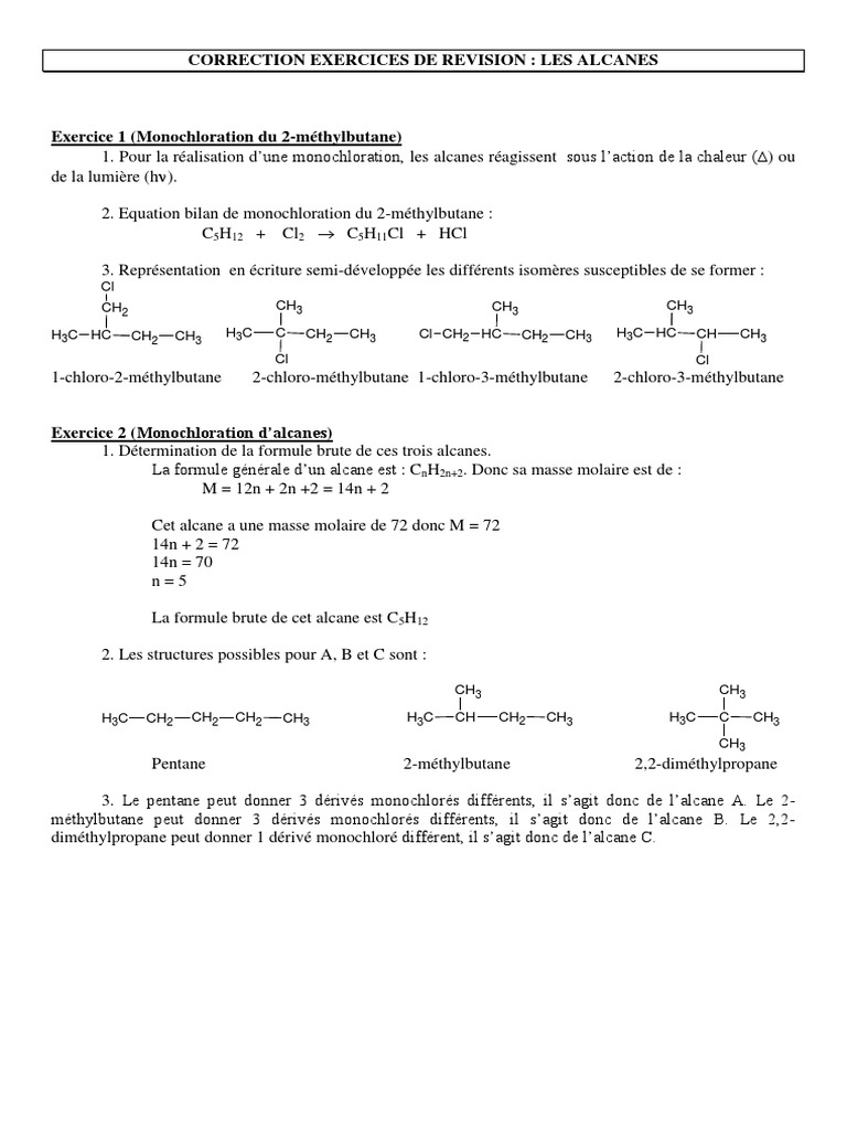Correction des exercices sur les alcanes | PDF | Alcane | Molécules