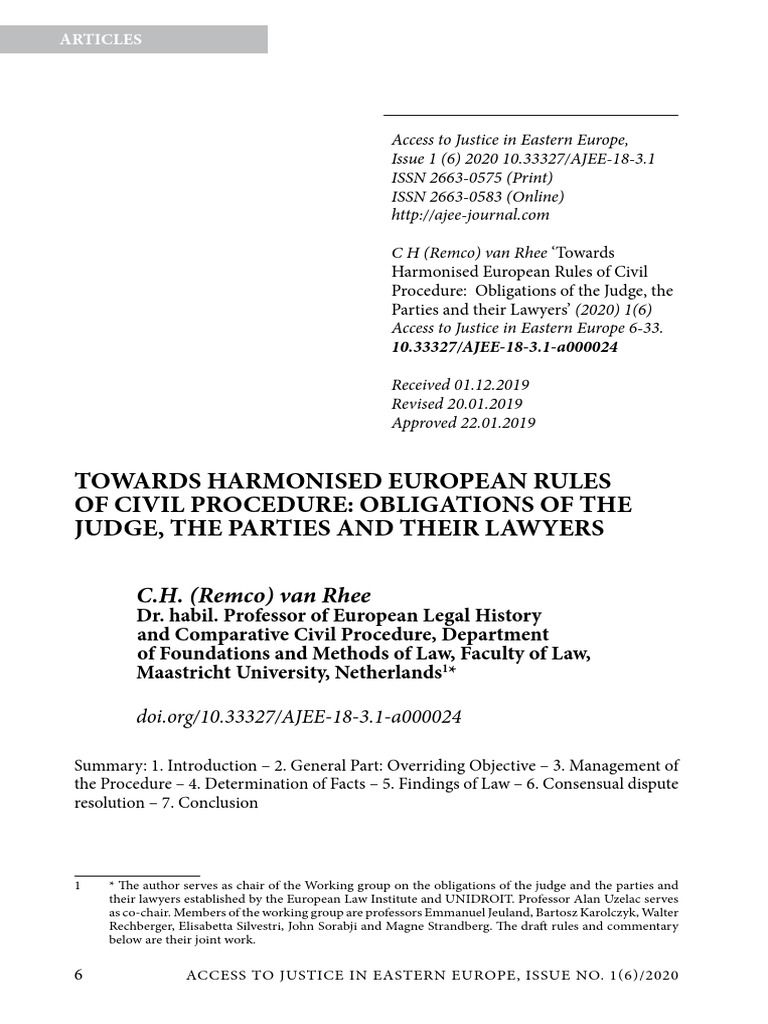 Van Rhee C. H. 2020 - Towards Harmonised | PDF | Jurisdiction | Lawyer