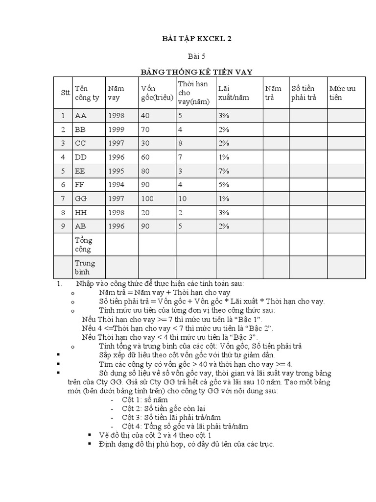 Baitap Excel 2 | PDF