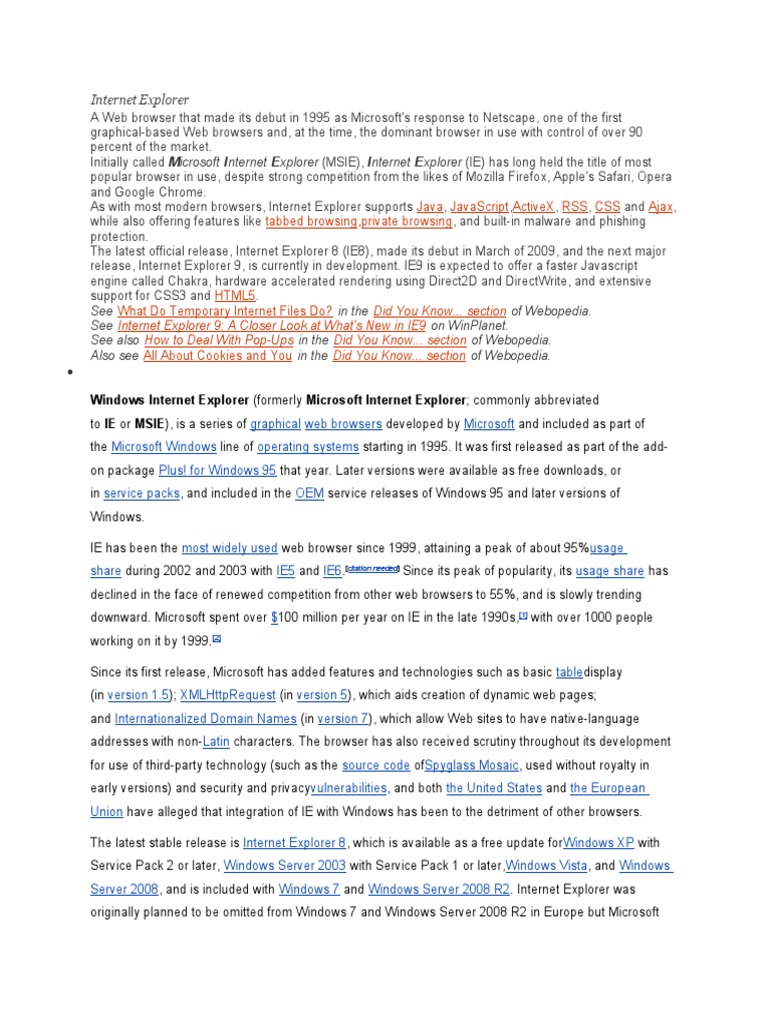 Internet Explorer | PDF | Internet Explorer | Application Layer Protocols