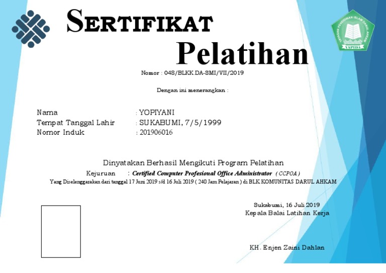 Sertifikat Pelatihan BLK Komunitas | PDF