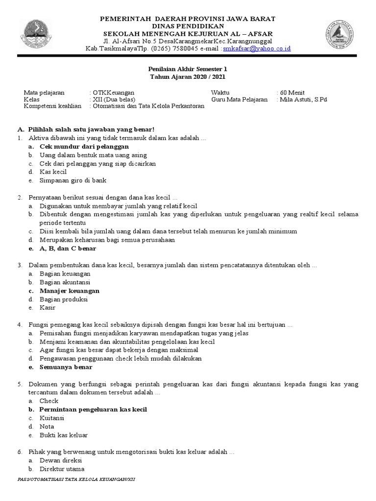 Soal Pas Otkkeuangan Xii Otkp | PDF
