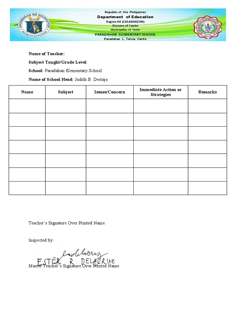 Teachers Monitoring Template | PDF | Career & Growth