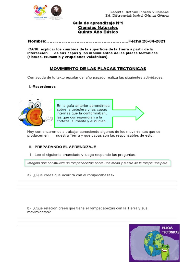 Guia Ciencias 5° | PDF | Placas tectónicas | Tierra