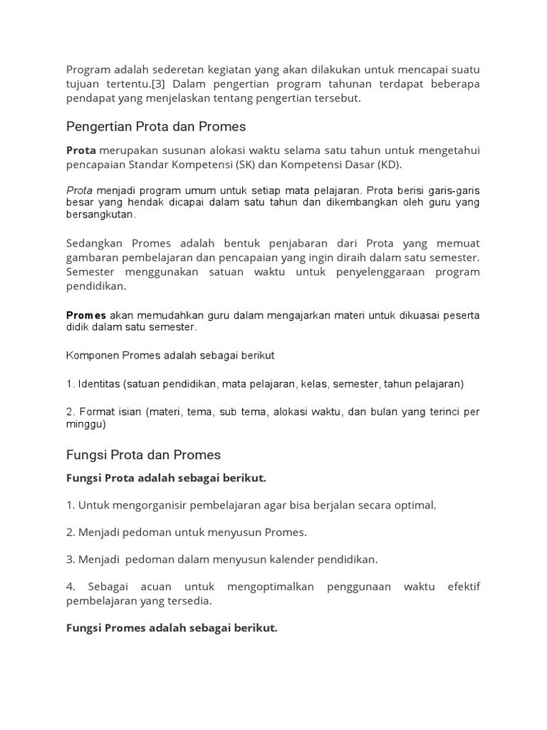 Pengertian Prota Dan Promes: Prota Merupakan Susunan Alokasi Waktu ...
