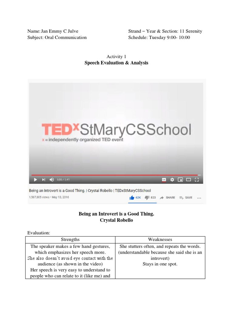 Speech Evaluation: Introvert Strengths | PDF | Speech | Extraversion ...
