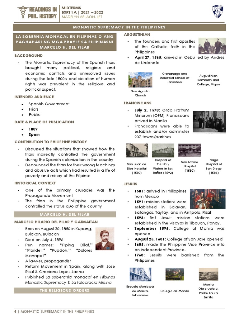 RPH Midterms - The Monastic Supremacy in The Phil. | PDF | Social ...