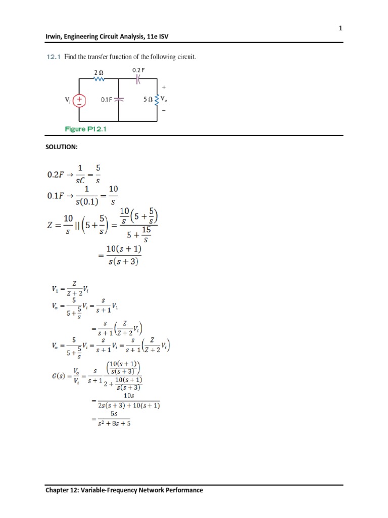 Irwin, Engineering Circuit Analysis, 11e ISV Chapter 12 | PDF | Network Analysis (Electrical ...