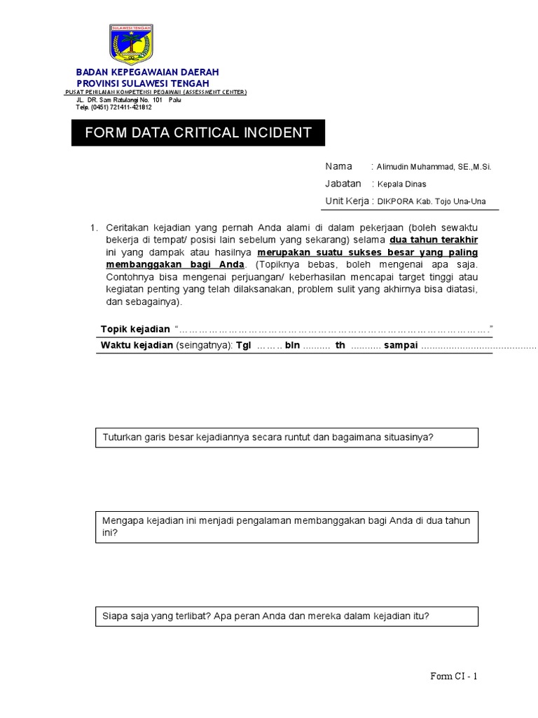Form Critical Incident | PDF