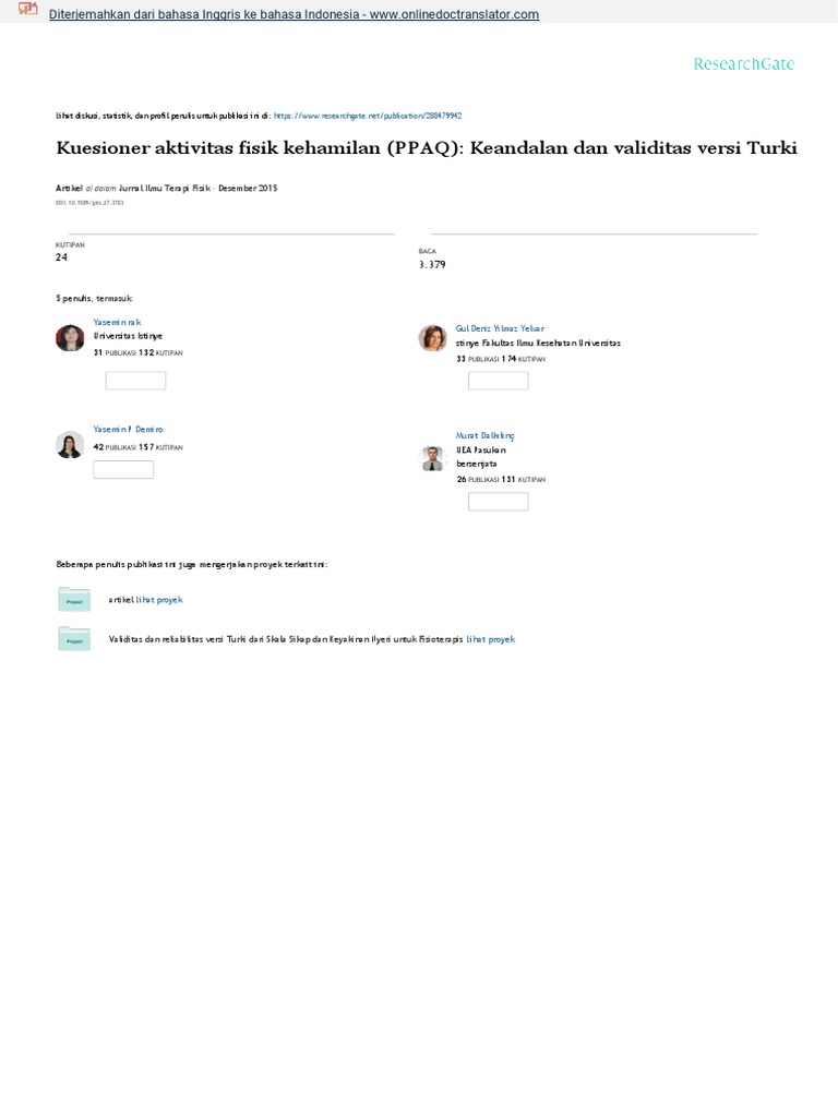 Pregnancy Physical Activity Questionnaire PPAQ Rel - En.id | PDF