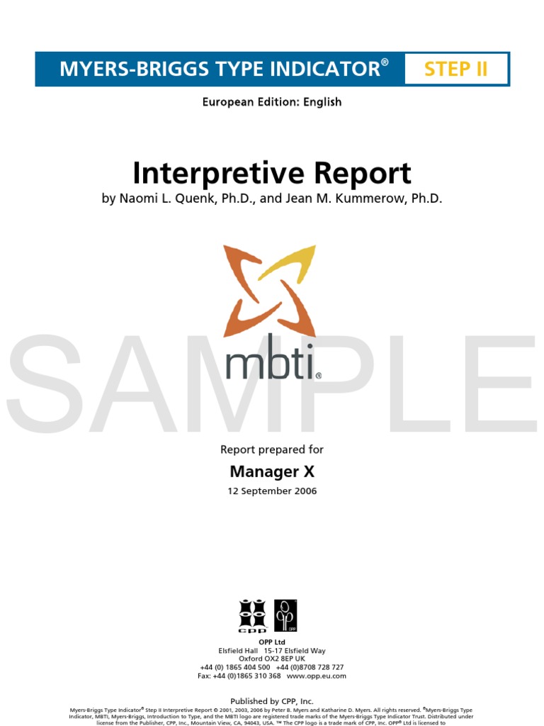 Interpretive Report: Sample | PDF | Personality Type | Psychological ...