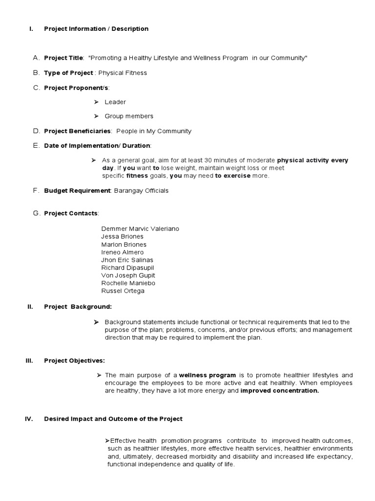 Project Proposal | PDF | Physical Fitness | Health Promotion