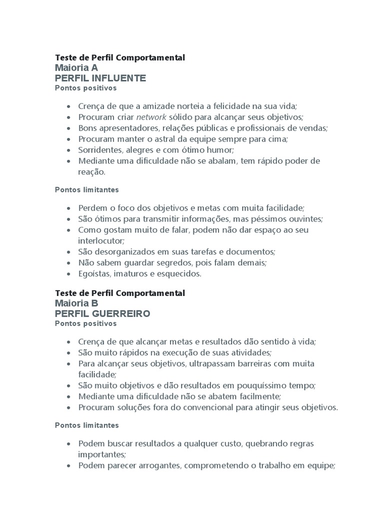 Teste de Perfil Comportamental | PDF | Liderança