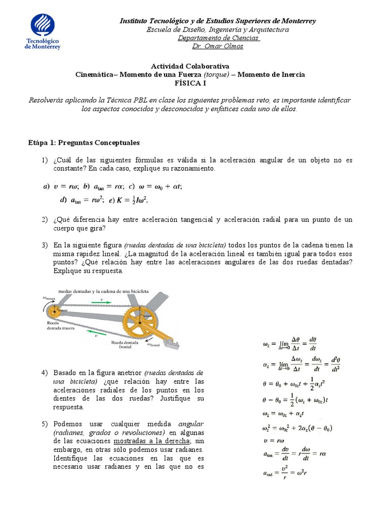 Actividad AA Cinematica Momento Rotacional | PDF | Aceleración | Cinemática