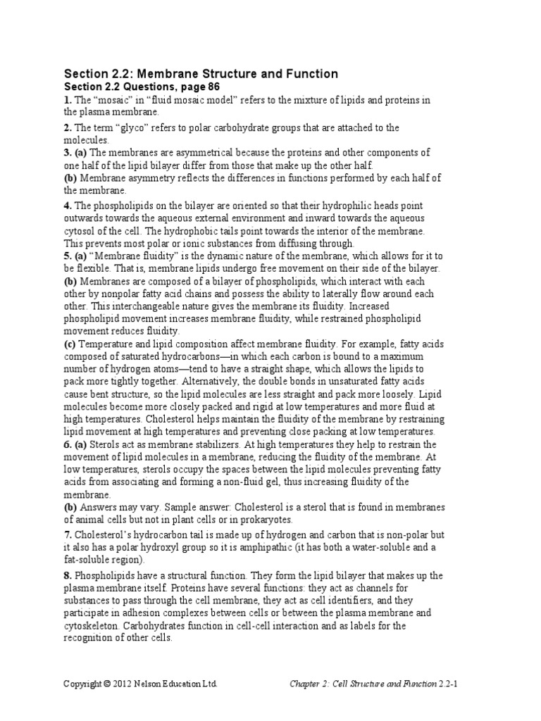 Nelson Biology Answers 1 | PDF | Cell Membrane | Lipid