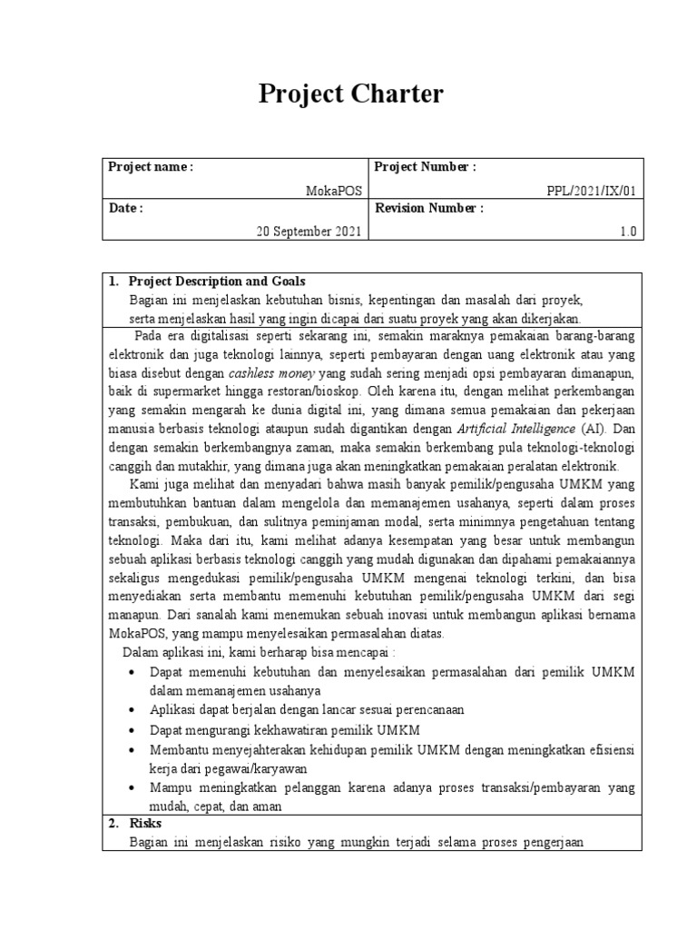 Project Charter Template 10 | PDF | Komputer