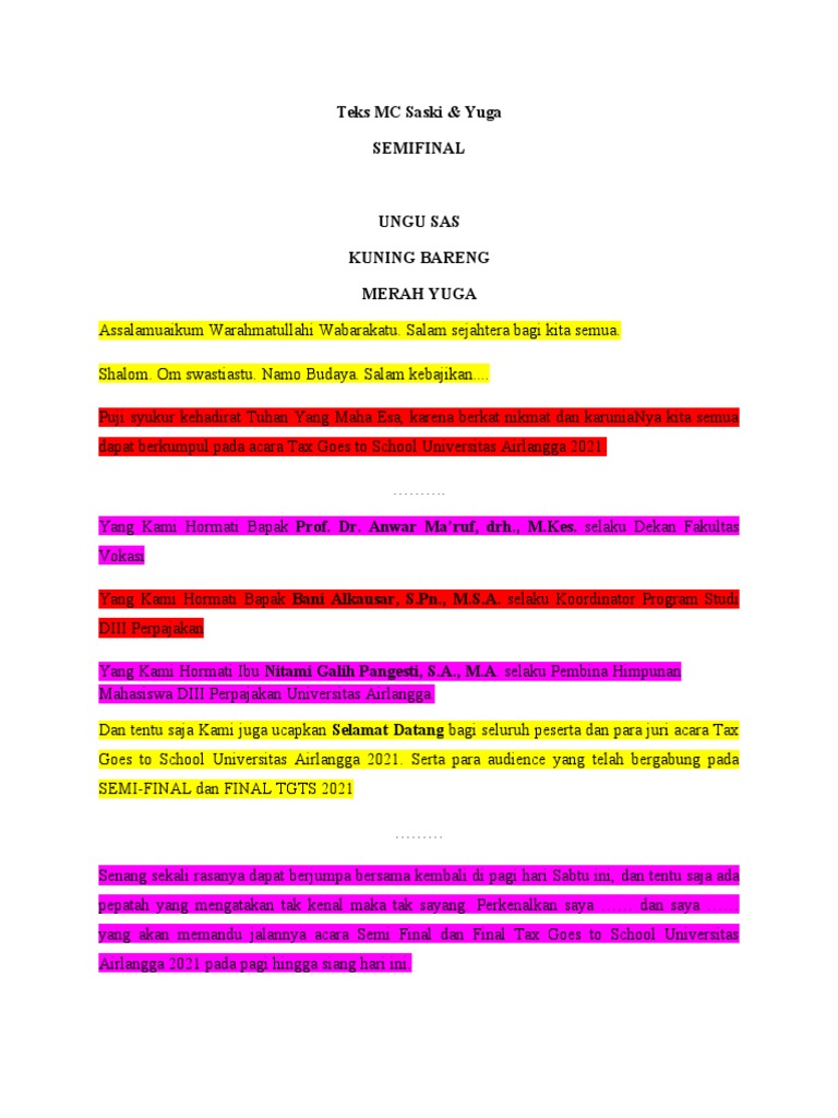 Teks MC Semifinal Dan Final TGTS 2021 UDAH DIBAGI | PDF