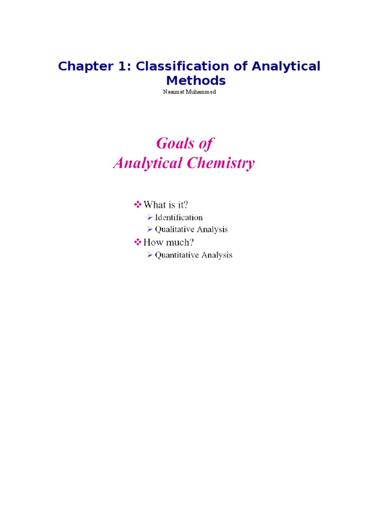 Chapter 1: Classification of Analytical Methods: Naaimat Muhammed ...