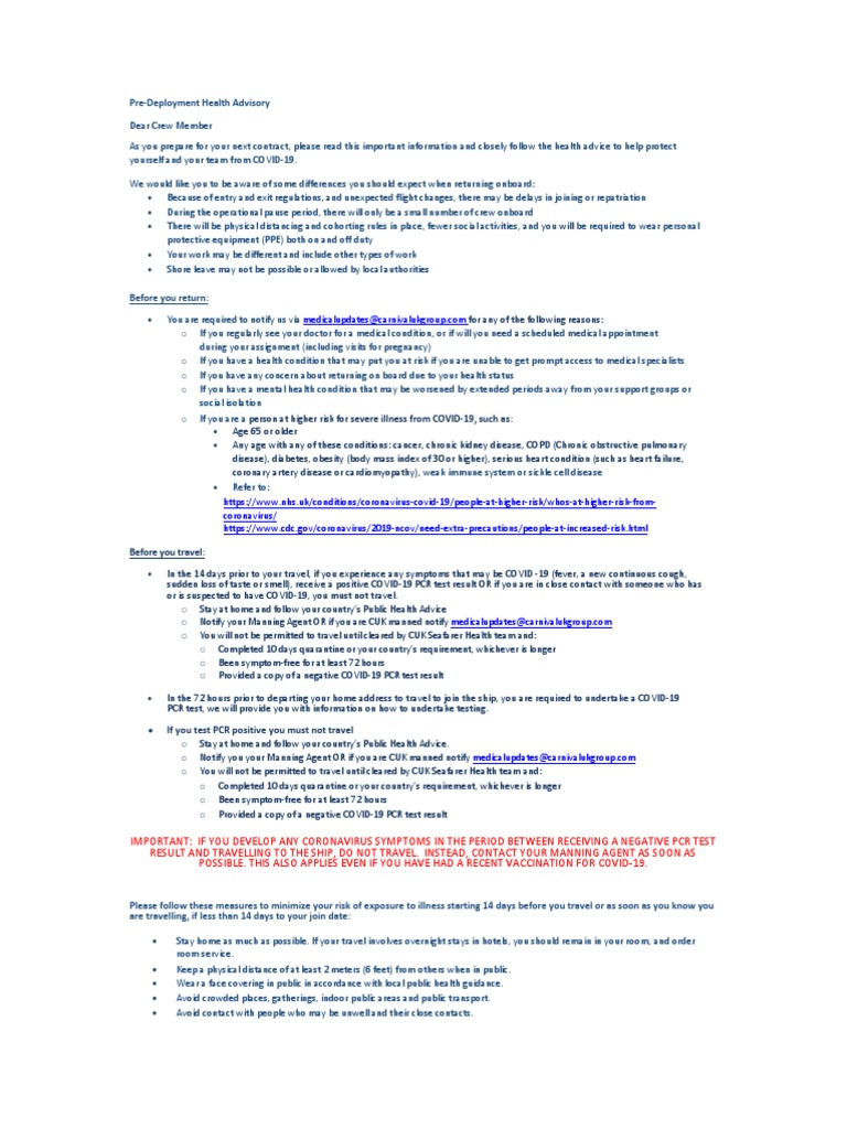 Pre Deployment Health Advisory v2 | PDF | Chronic Condition | Medicine