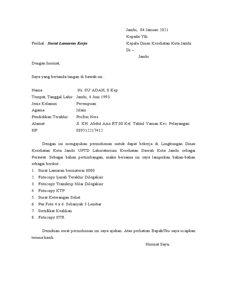 Surat Lamaran Dan CV Su'adah | PDF