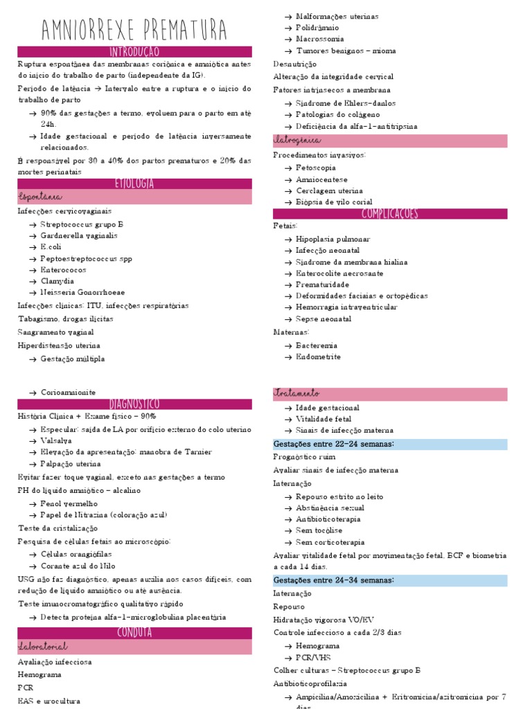 Amniorrexis Prematura Resumo | PDF | Gravidez | Parto
