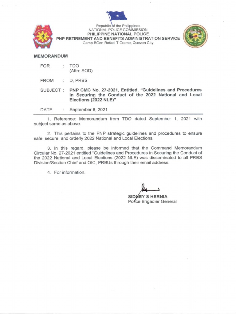 PNP CMC No 27-2021 Entitled 2022 NLE | PDF