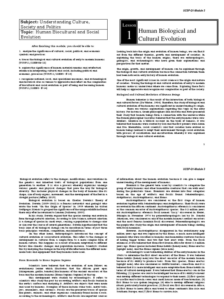 Human Biological and Cultural Evolution: Lesson | PDF | Homo | Human
