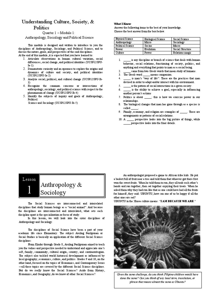 Understanding Culture, Society, & Politics: Quarter 1 - Module 1 ...