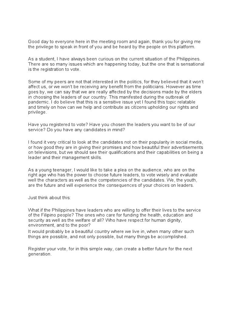 Sample Speech On Voting Responsibly | PDF