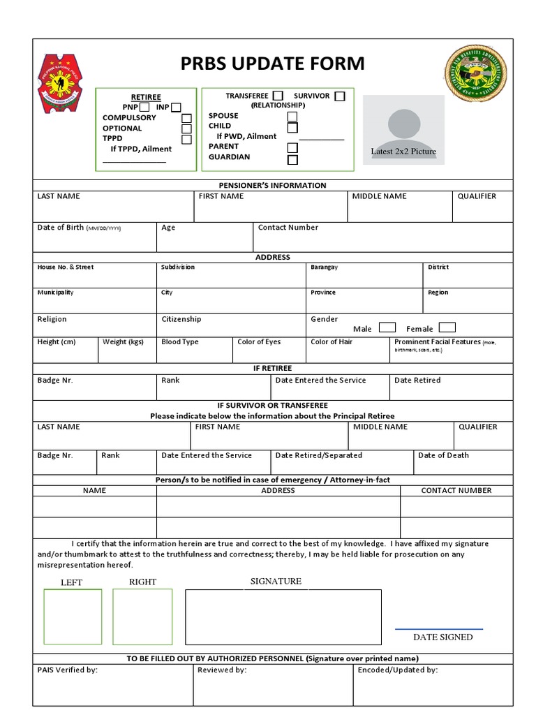 Prbs Update Form: Transferee Survivor (Relationship) | PDF