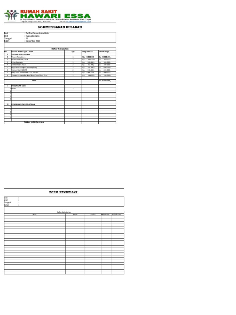 Form Pengajuan RAK Ponek New | PDF