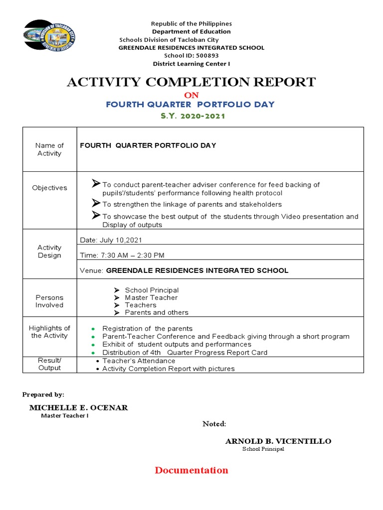 Activity Completion Report: Fourth Quarter Portfolio Day | PDF